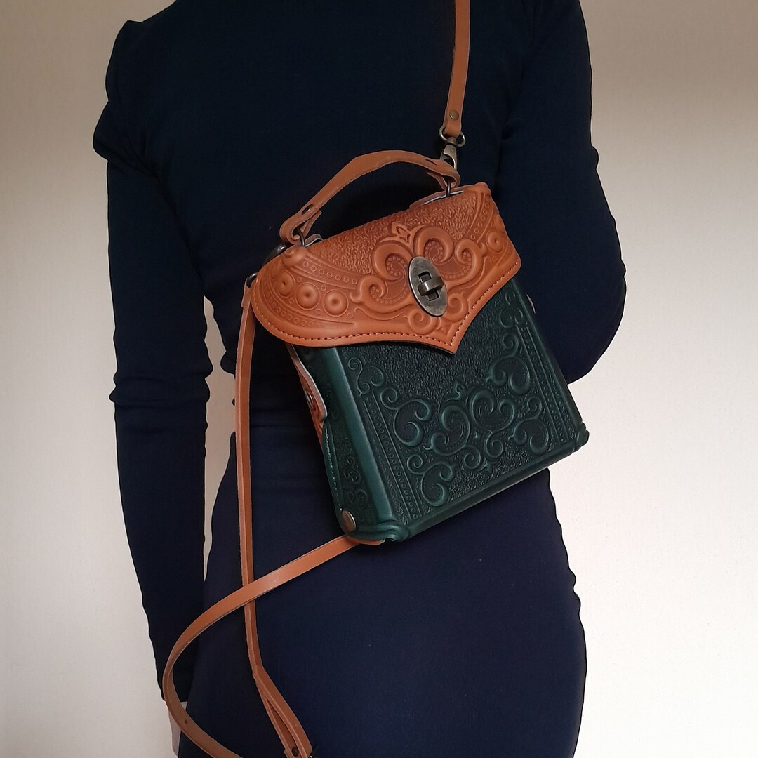 Embossed Leather Backpack, Handmade Foxy & Green Calf Leather Purse - Etsy