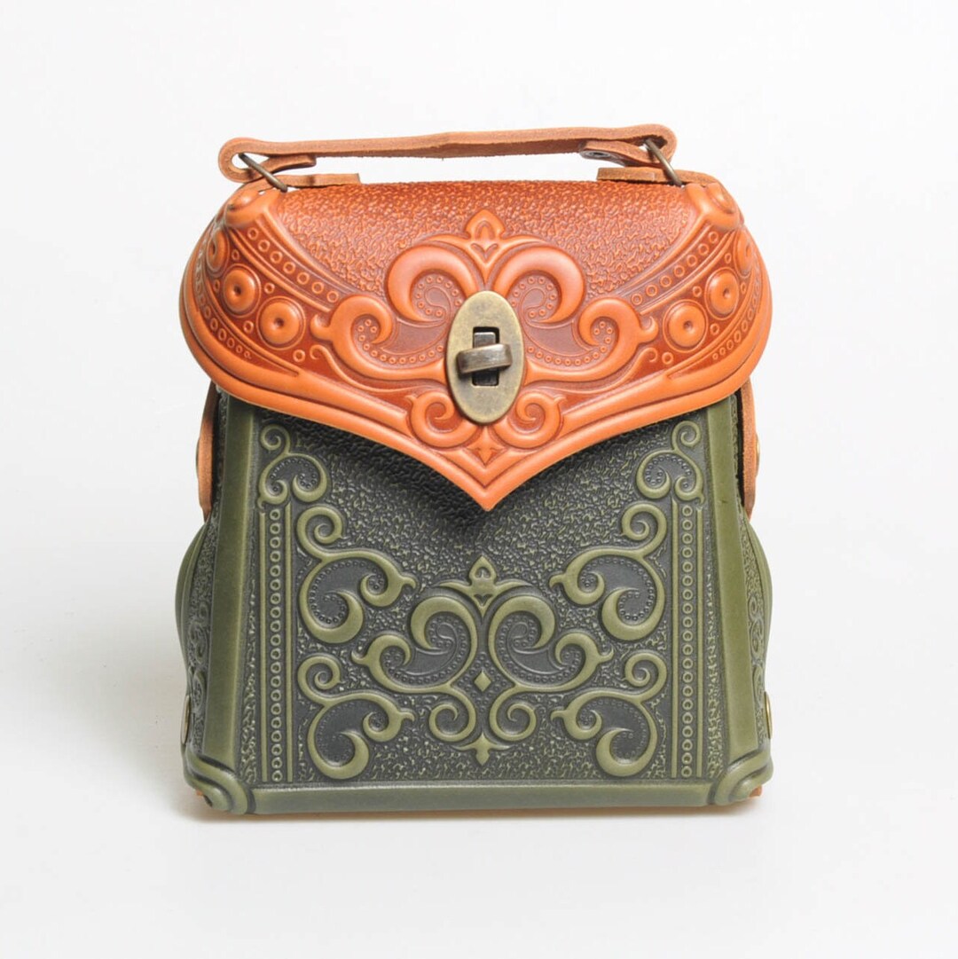 Embossed Leather Backpack, Handmade Foxy+olive Green Calf Leather ...