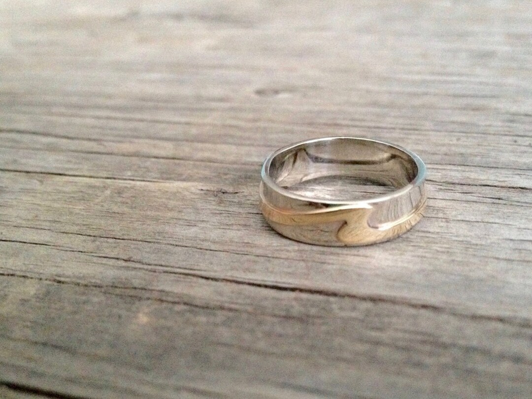 Ladies Wave Ring, Silver and 10kt Wave Band, Surfer Ring, Ocean Wedding ...