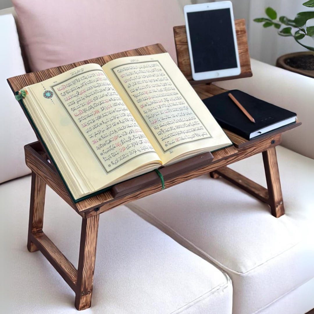 Personalized Wooden Quran Stand – Foldable, Adjustable, Natural Wood ...