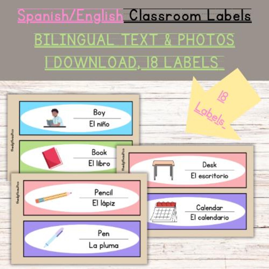 Bilingual Spanish/english Labels for the Classroom, 18 Classroom Words ...