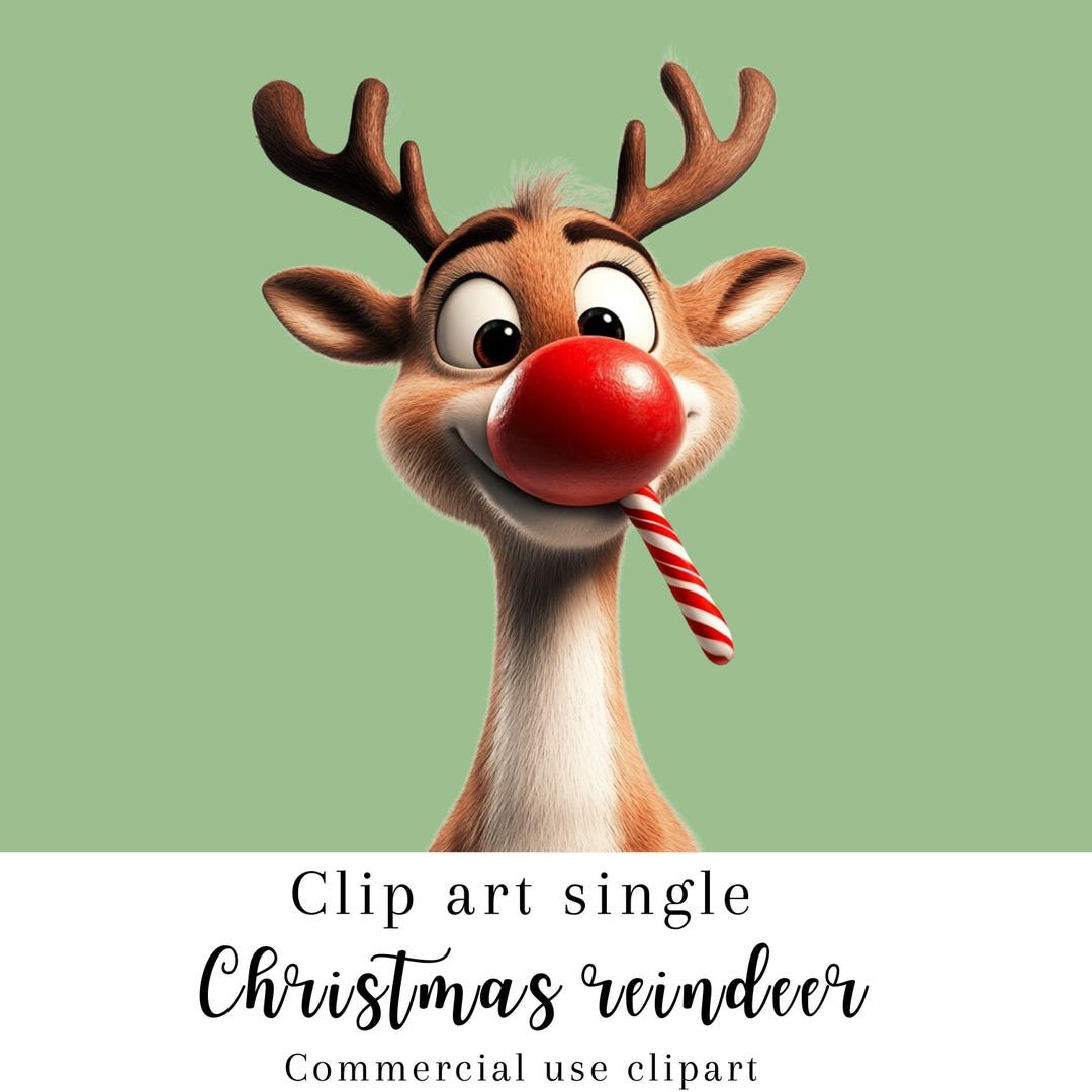 Quirky Reindeer Clipart, Red Nose Reindeer, Deer Png, Winter Clipart ...
