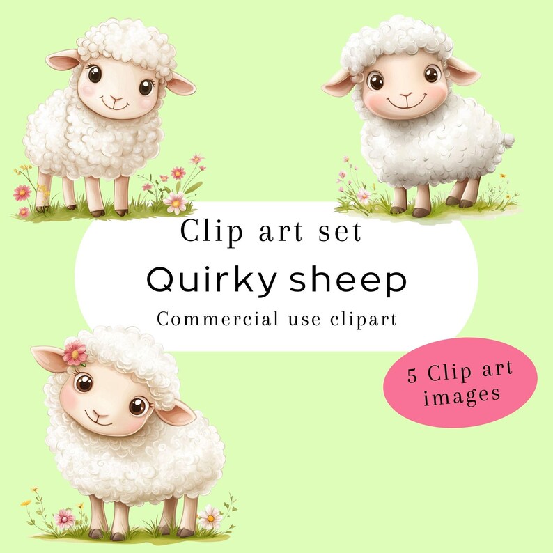 Quirky Sheep Clipart, Cute Sheep Clipart, Cartoon Clipart, Sheep Faces ...