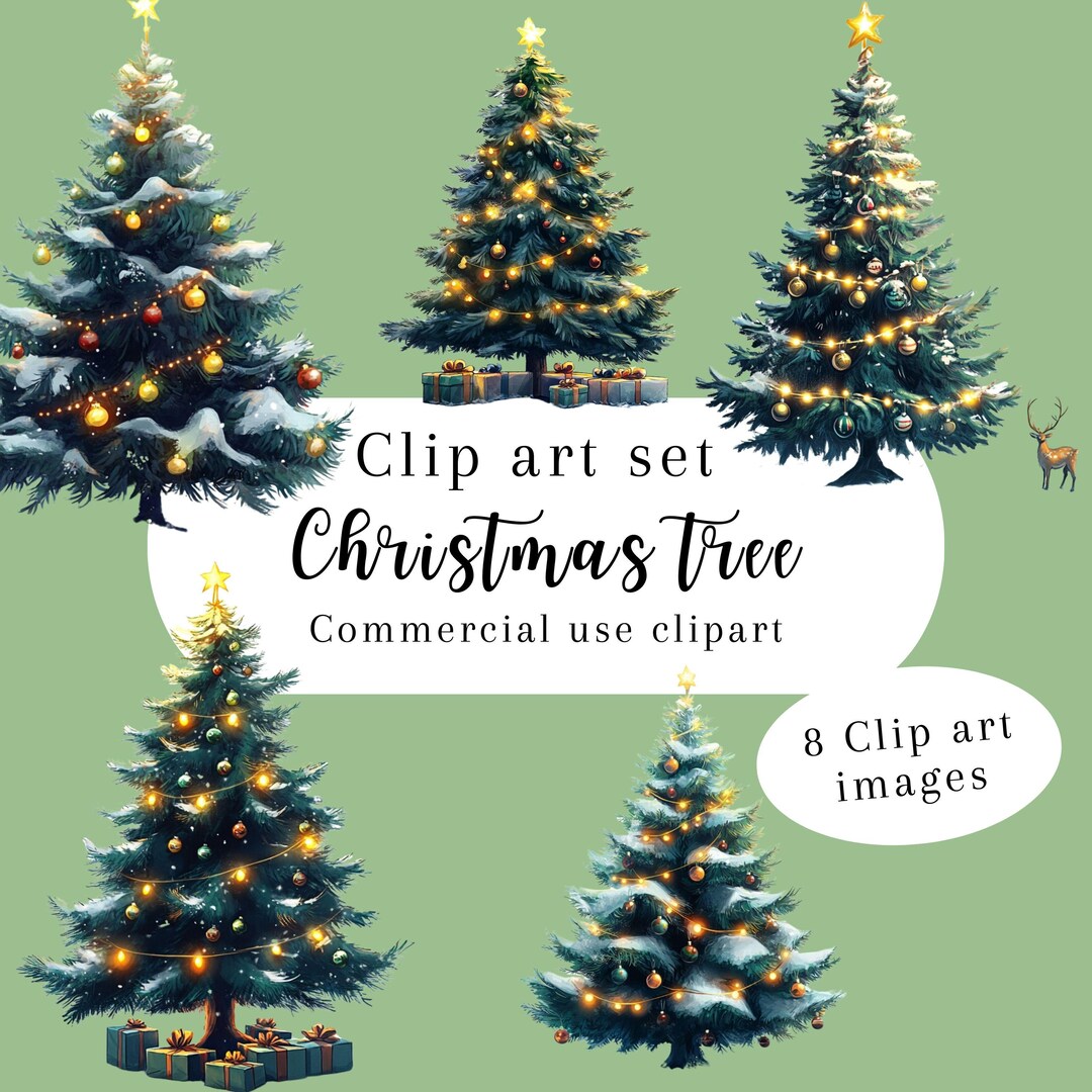 Christmas Tree Clipart, Christmas Lights Png, Pine Tree Clipart, Deer ...