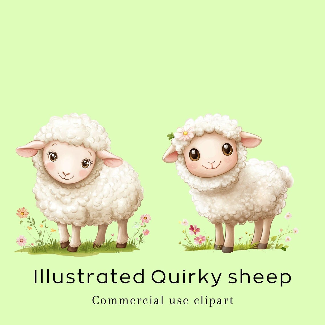 Quirky Sheep Clipart, Cute Sheep Clipart, Cartoon Clipart, Sheep Faces ...