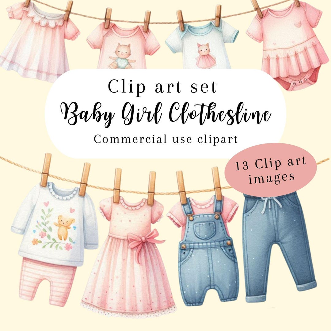 Baby Girl Clothesline Clipart, Baby Clothes Png, Newborn Clipart, Baby ...