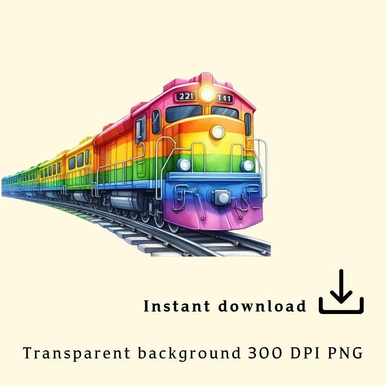 Watercolor Train on Tracks Clipart, Train Clipart, Train Track Clipart ...