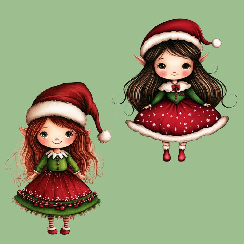 Cute Female Elf Clipart, Christmas Clipart, Christmas Elf Png, Elves ...