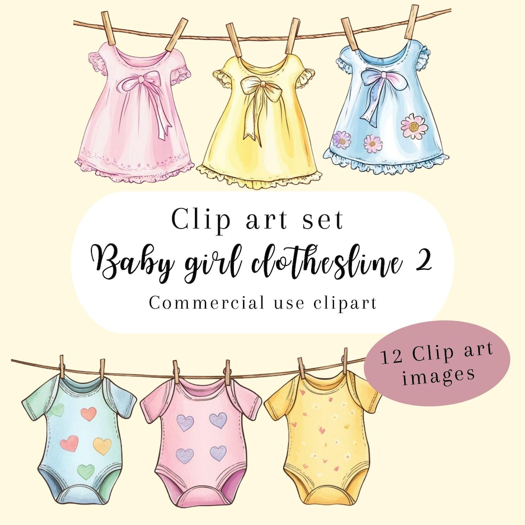 Baby Girl Clothesline Clipart, Baby Clothes Png, Newborn Clipart, Baby ...