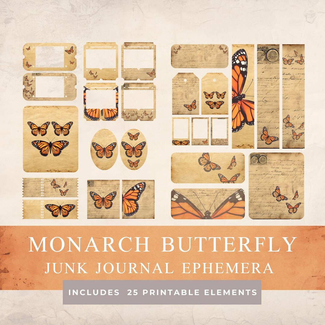Junk Journal Kit Monarch Butterfly, Printable Journal, Butterfly ...