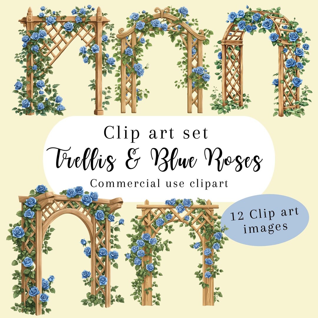 Garden Trellis Clipart, Royal Blue Roses Clipart, Climbing Rose ...