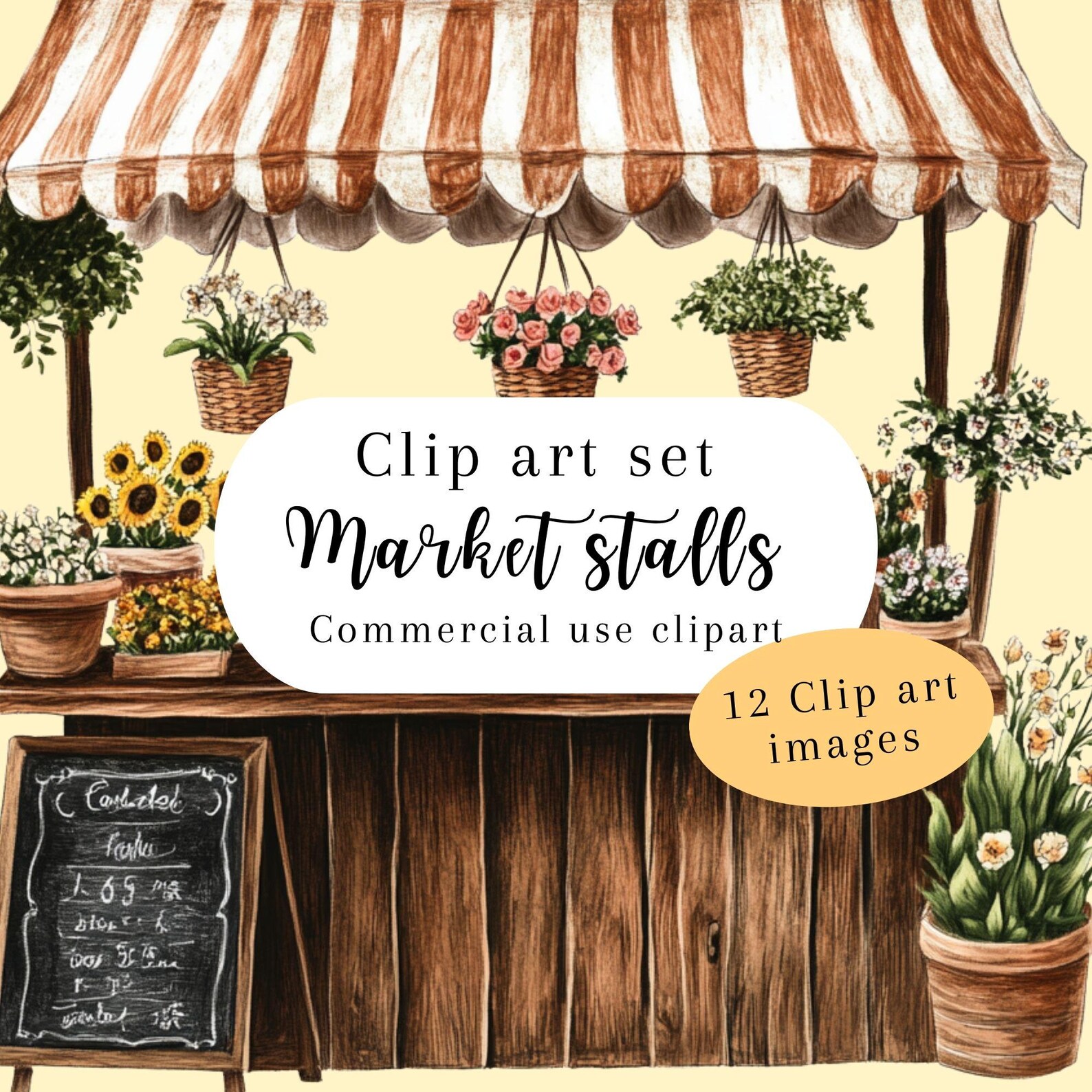 Market Stall Clipart, Locally Grown Clipart, Vegetable Clipart, Farmers ...