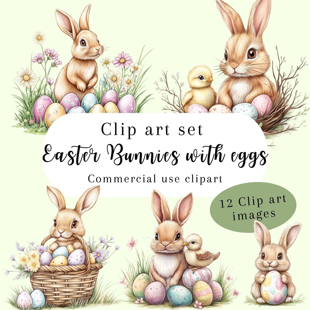 Retro Easter Bunny Clipart Pack, Modern Minimalist Easter Clipart ...