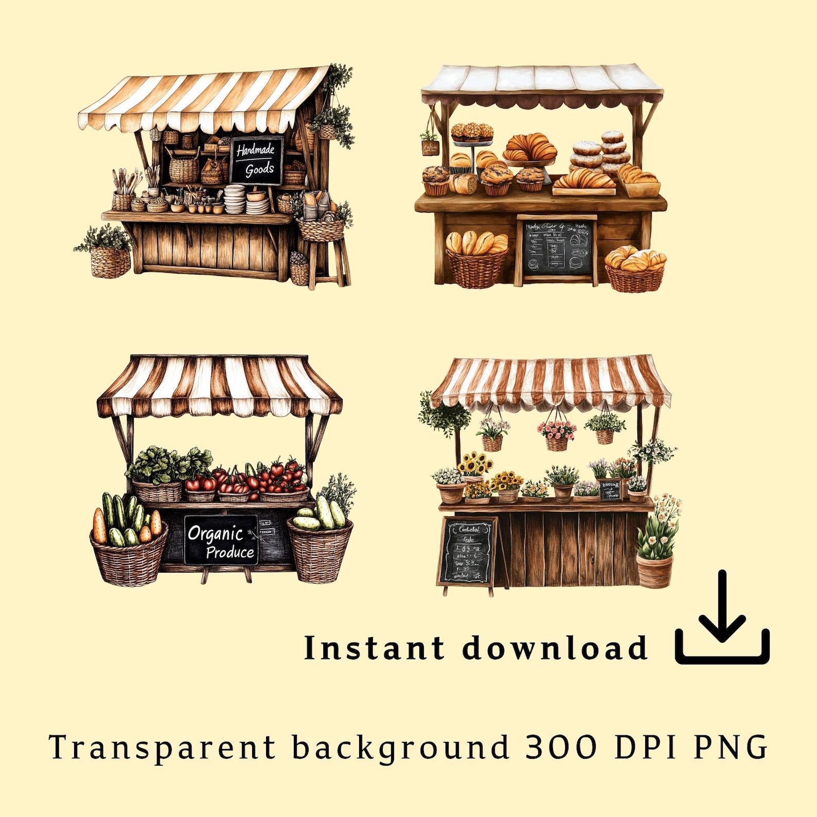 Market Stall Clipart, Locally Grown Clipart, Vegetable Clipart, Farmers ...