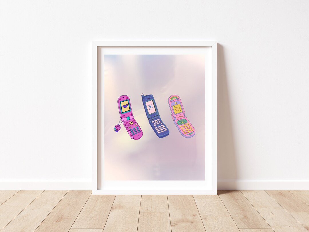 Y2K Flip Phone Funky Wall Art Print, Trendy, Throwback Art, College ...