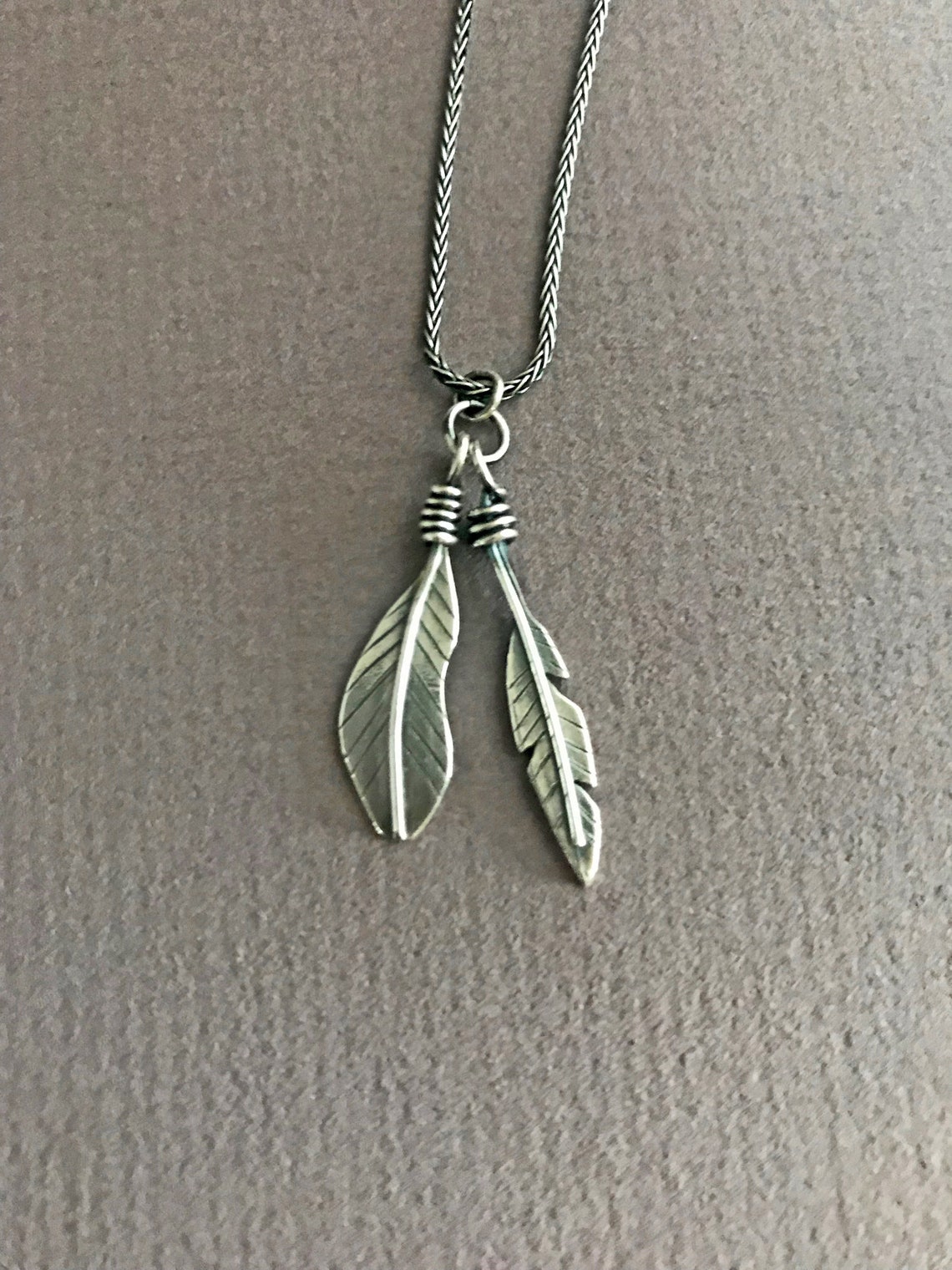 Double Feather Necklace - Etsy