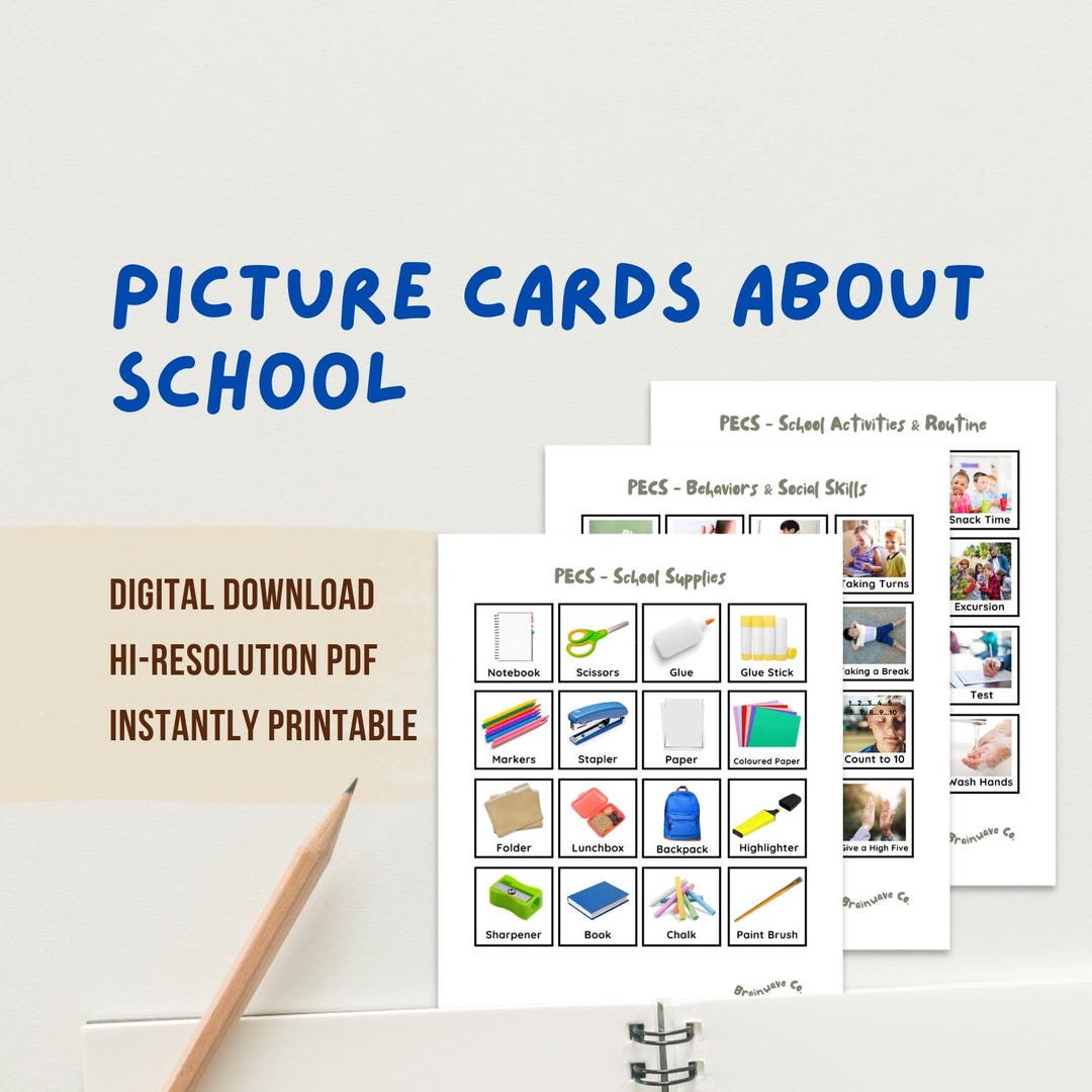 School Picture Cards: Speech Therapy, Autism Visual Aids (digital ...