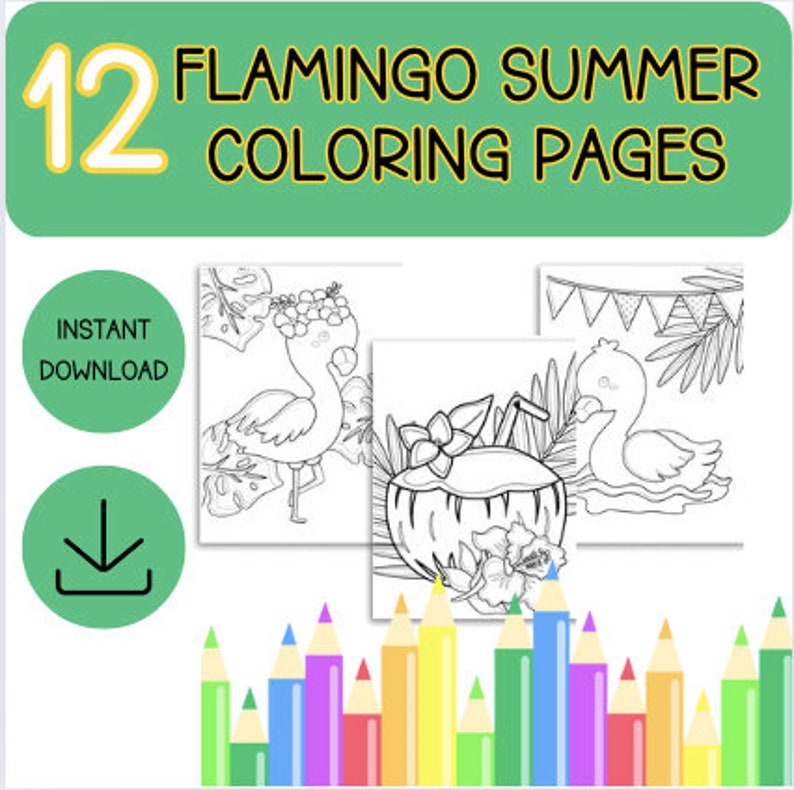 12 Pages Summer Flamingos Coloring Pages for Kids Children Boys and ...