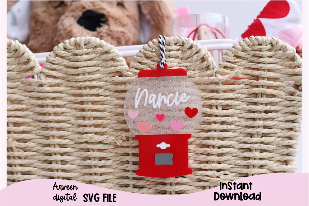 Valentine's Day Gumball Machine Tag SVG, Valentine's Day SVG File, Cute ...