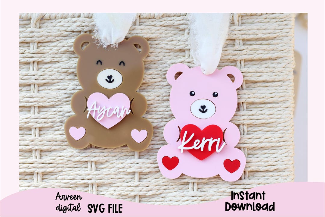 Valentine's Day Tag SVG, Valentine's Day SVG File, Teddy Bear Gift Tag ...