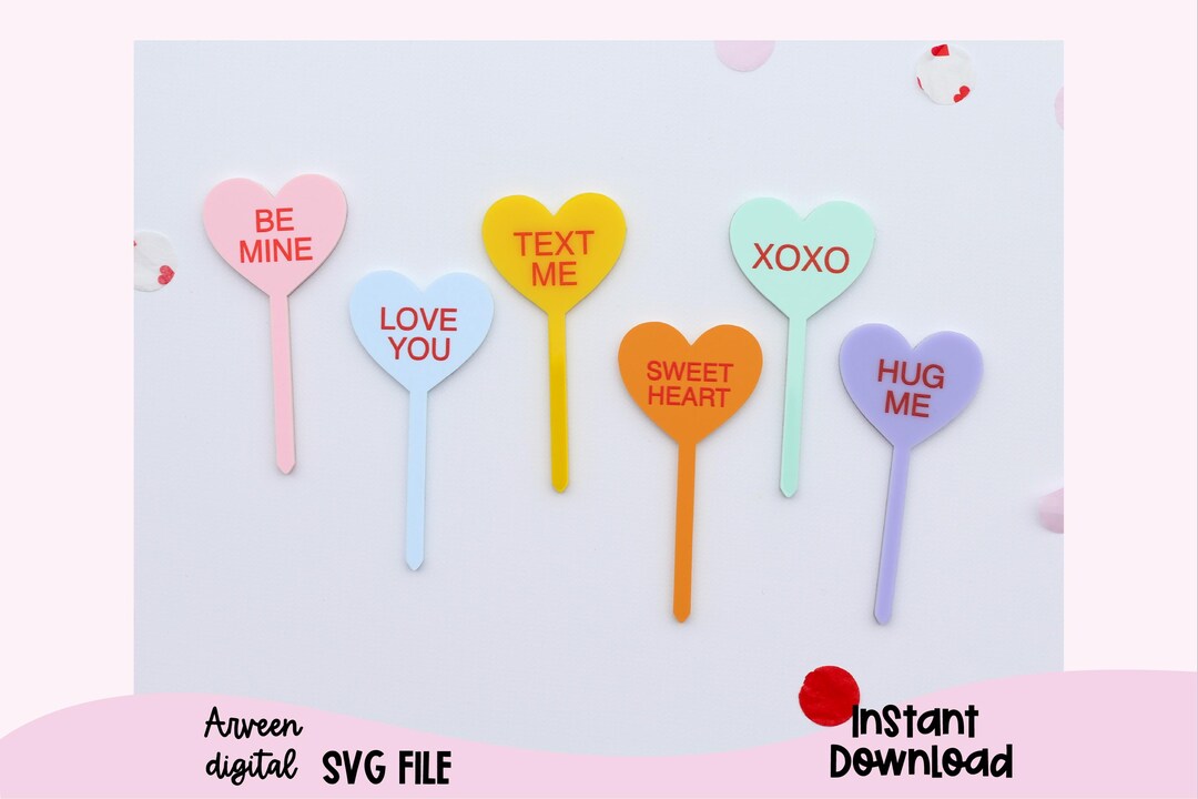 Valentine Conversation Heart Cupcake Topper SVG, Valentine's Day ...