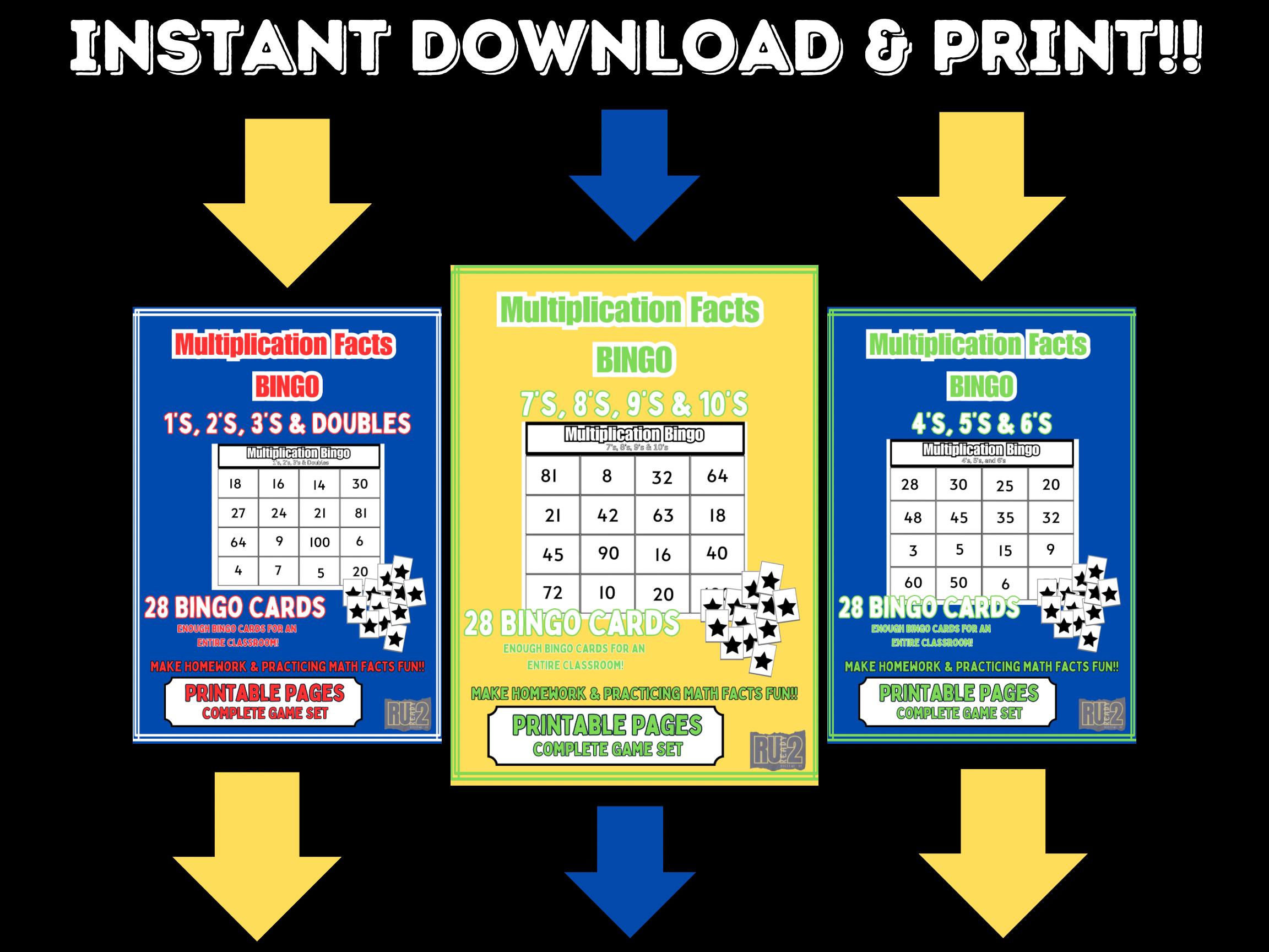 Multiplication Facts BINGO Bundle! Printable Pages for Teachers and Fun ...