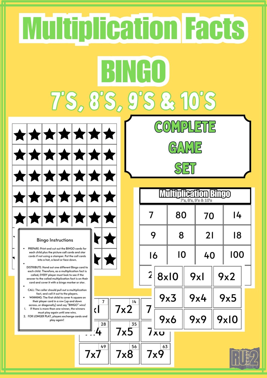 Multiplication Bingo: 7-10 Times Tables, Classroom Game (printable) - Etsy