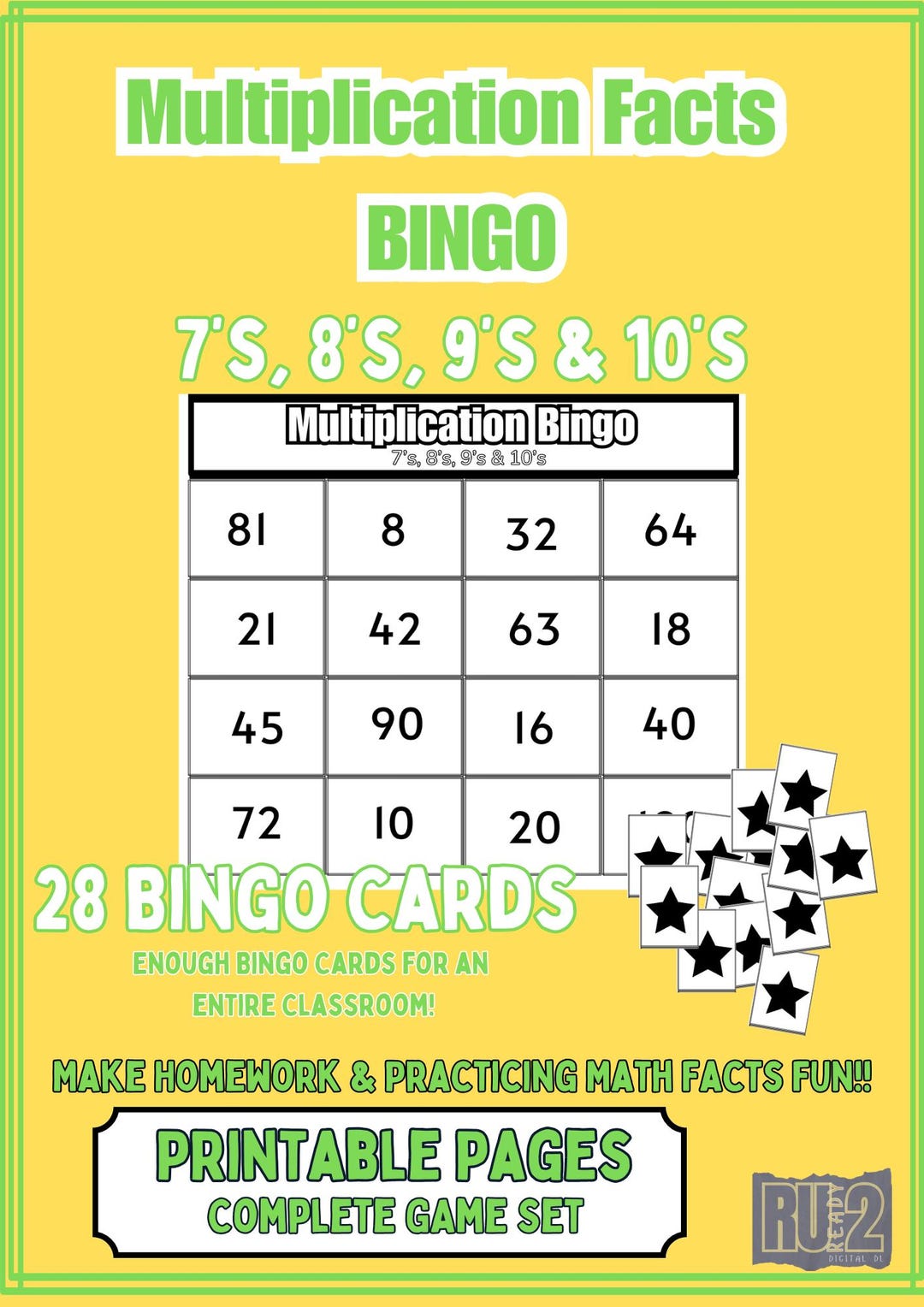 Multiplication Facts BINGO 7’s, 8’s, 9’s & 10’s! Printable Pages for ...
