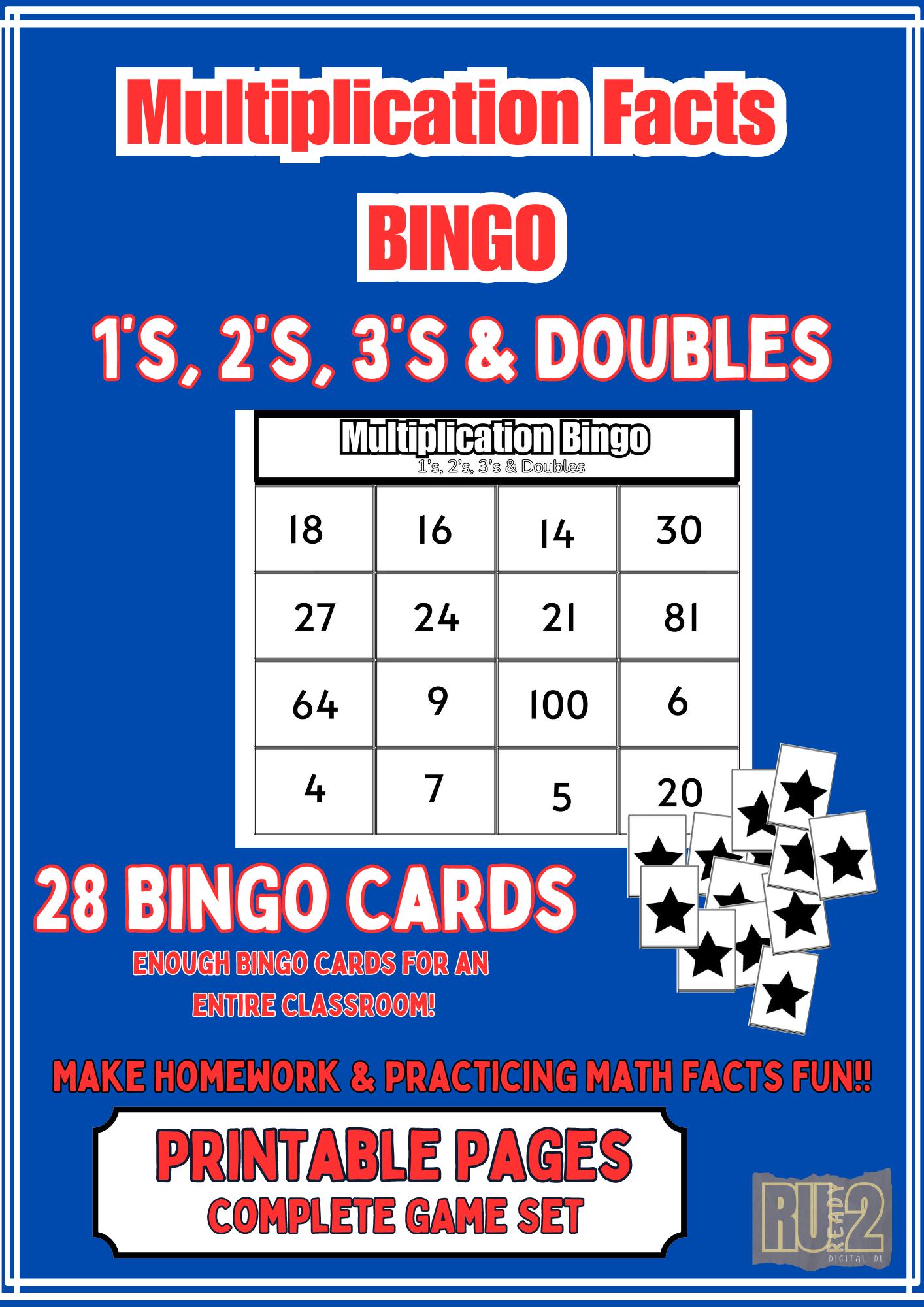 Multiplication Facts Bingo: 1's, 2's, 3's & Doubles (printable) - Etsy