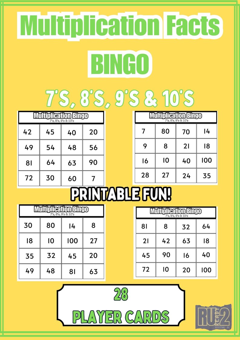 Multiplication Bingo: 7-10 Times Tables, Classroom Game (printable) - Etsy
