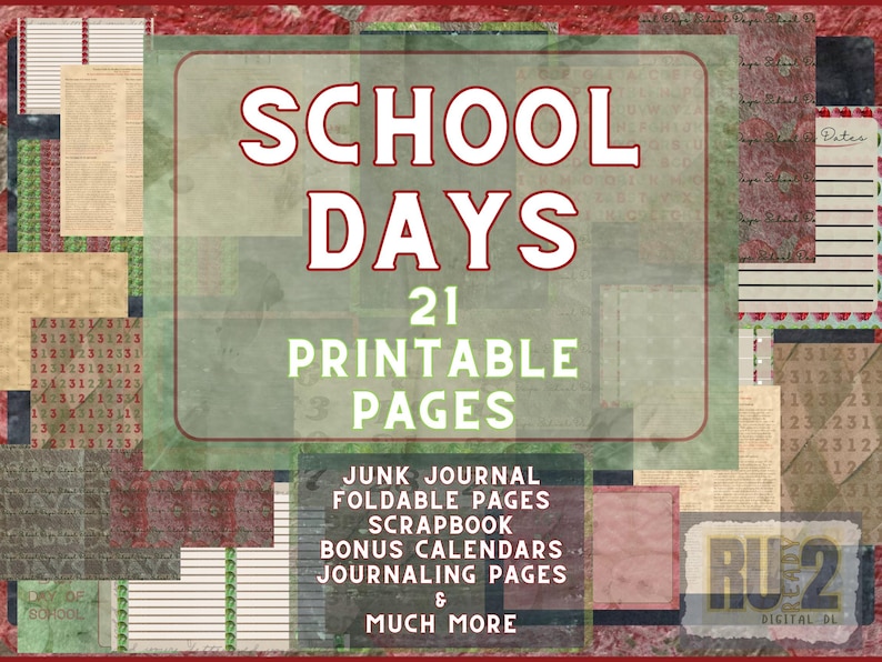 School Days Themed Pages for Printing, Original Digital Downloadable ...