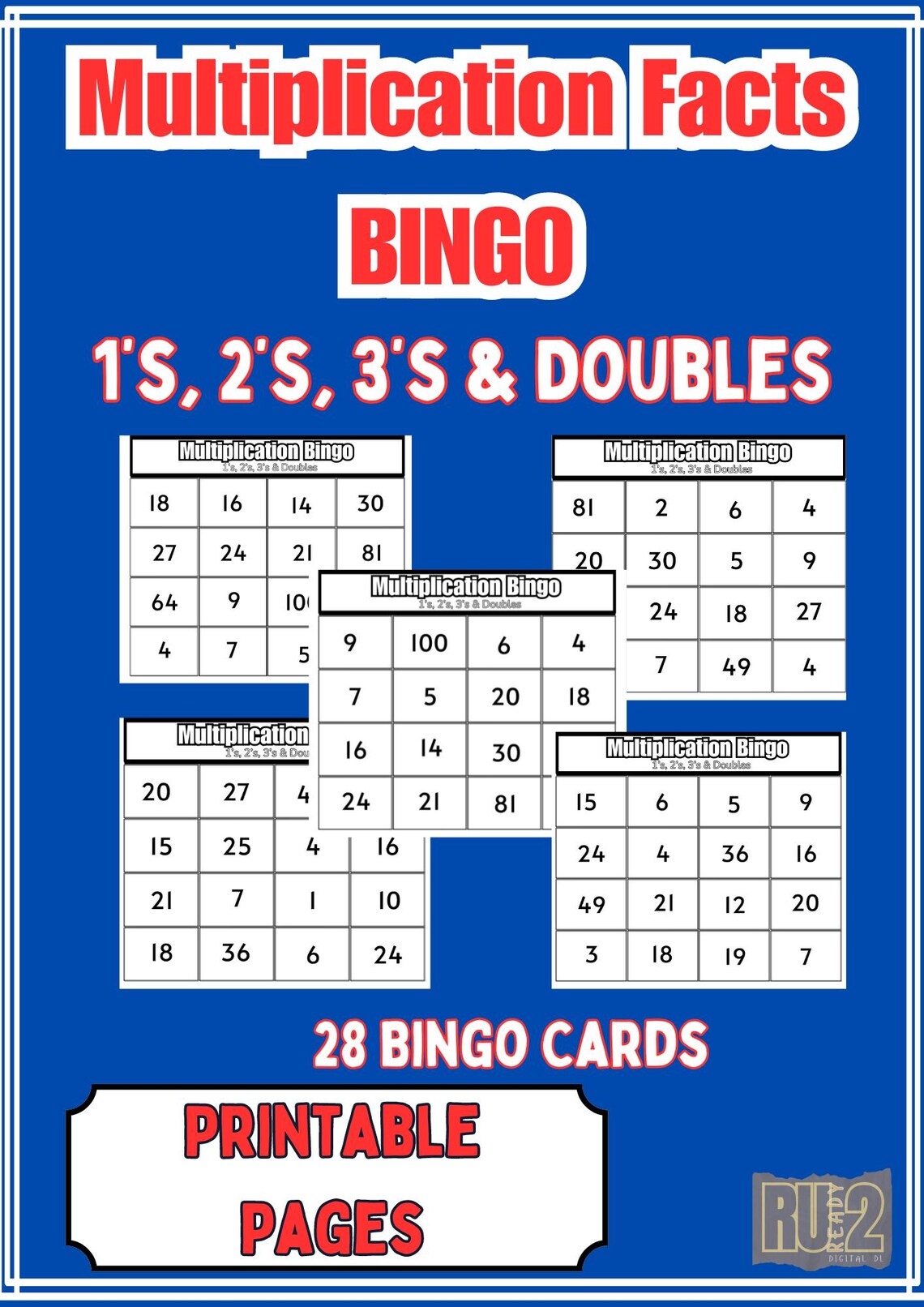 Multiplication Facts Bingo: 1's, 2's, 3's & Doubles (printable) - Etsy