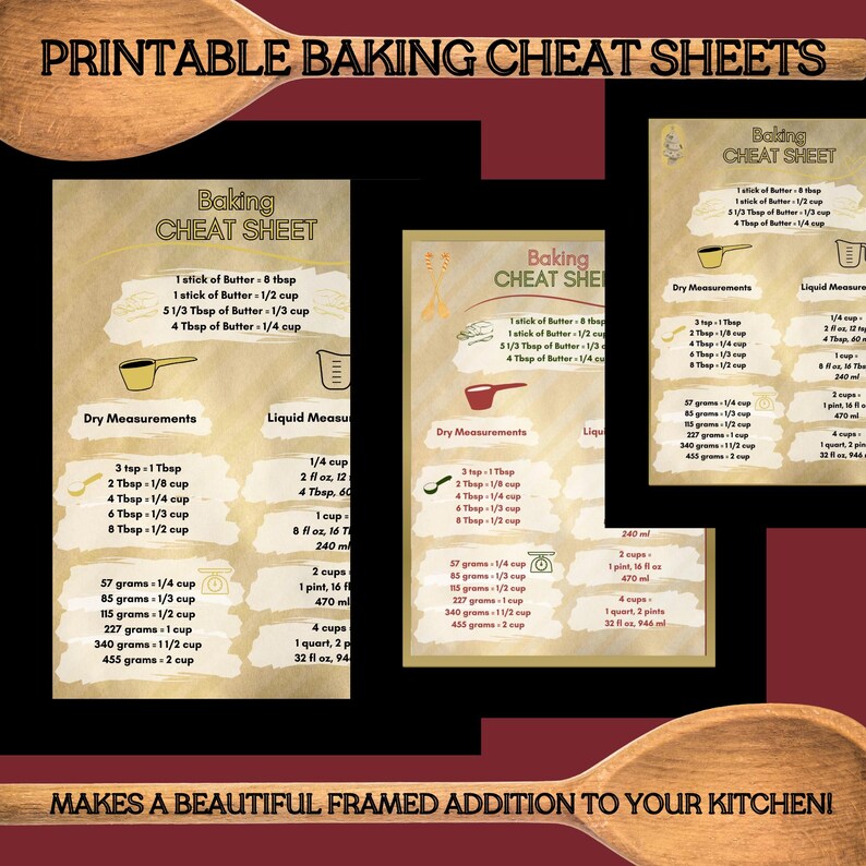Baking Conversion Cheat Sheet: Holiday & Standard Styles (digital ...