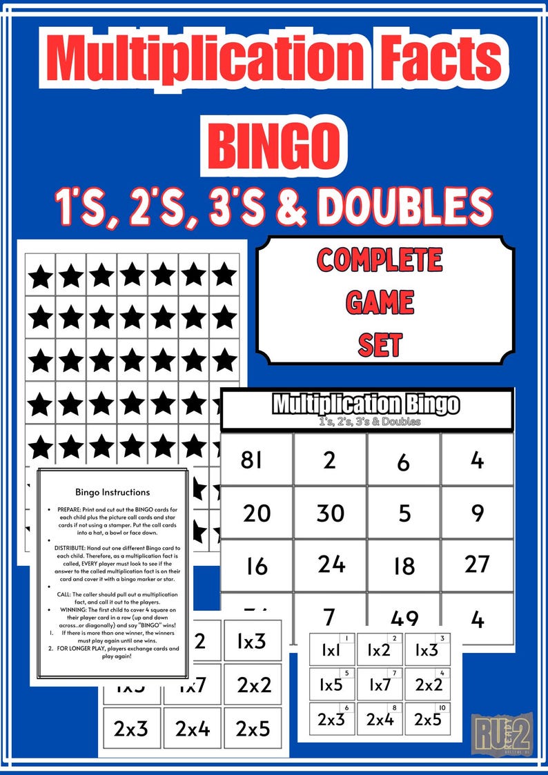 Multiplication Facts Bingo: 1's, 2's, 3's & Doubles (printable) - Etsy