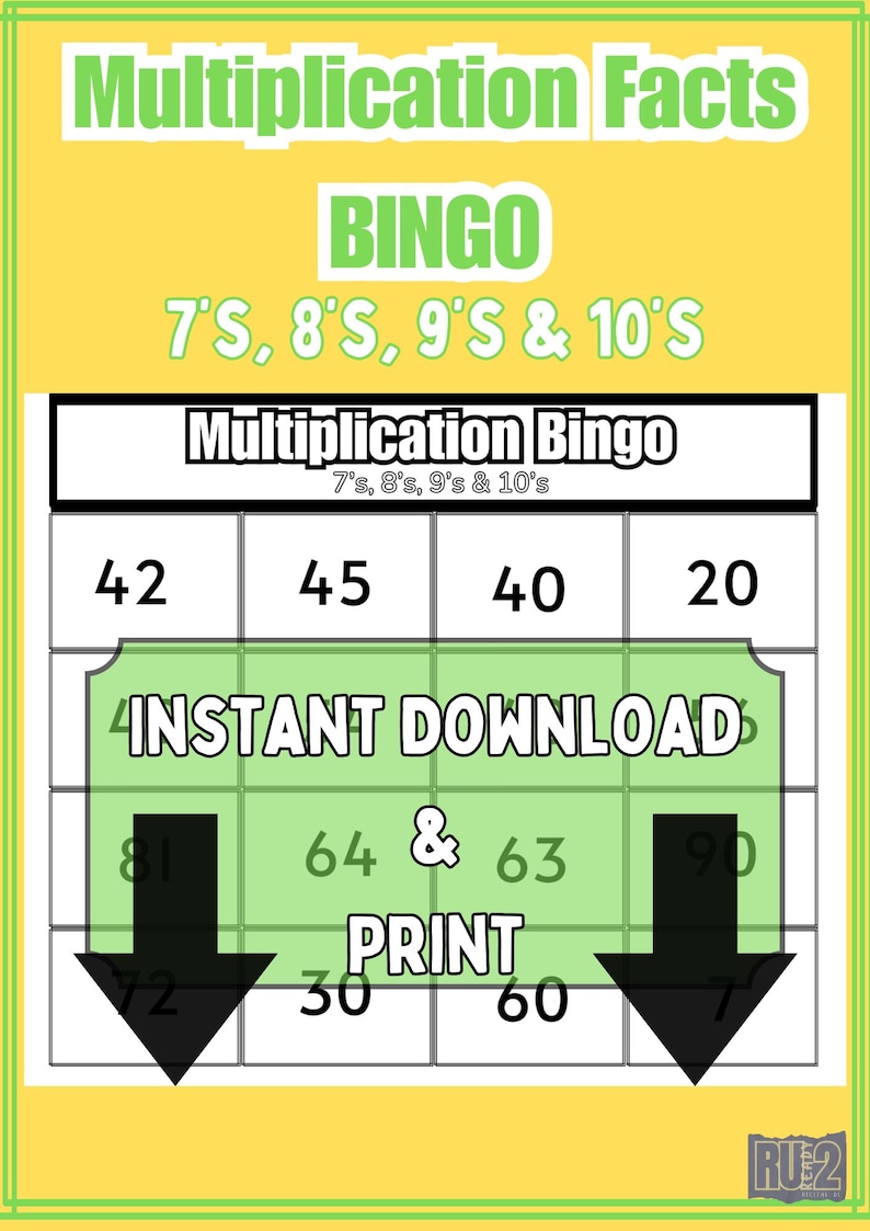 Multiplication Bingo: 7-10 Times Tables, Classroom Game (printable) - Etsy