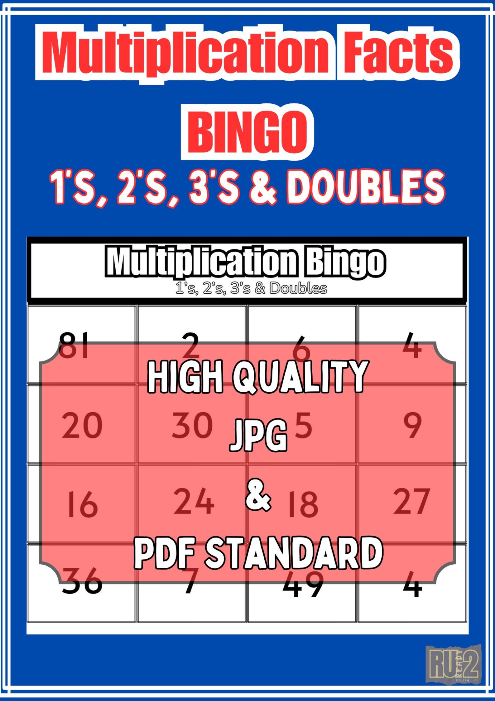 Multiplication Facts Bingo: 1's, 2's, 3's & Doubles (printable) - Etsy