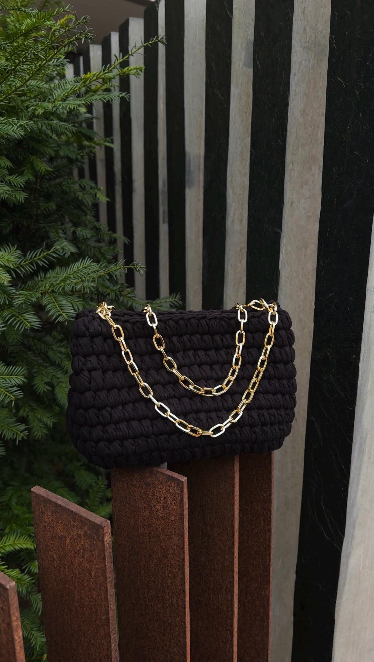 Black BUBBLE Bag Gold Color Hardware Handmade Crochet Shoulder Bag ...