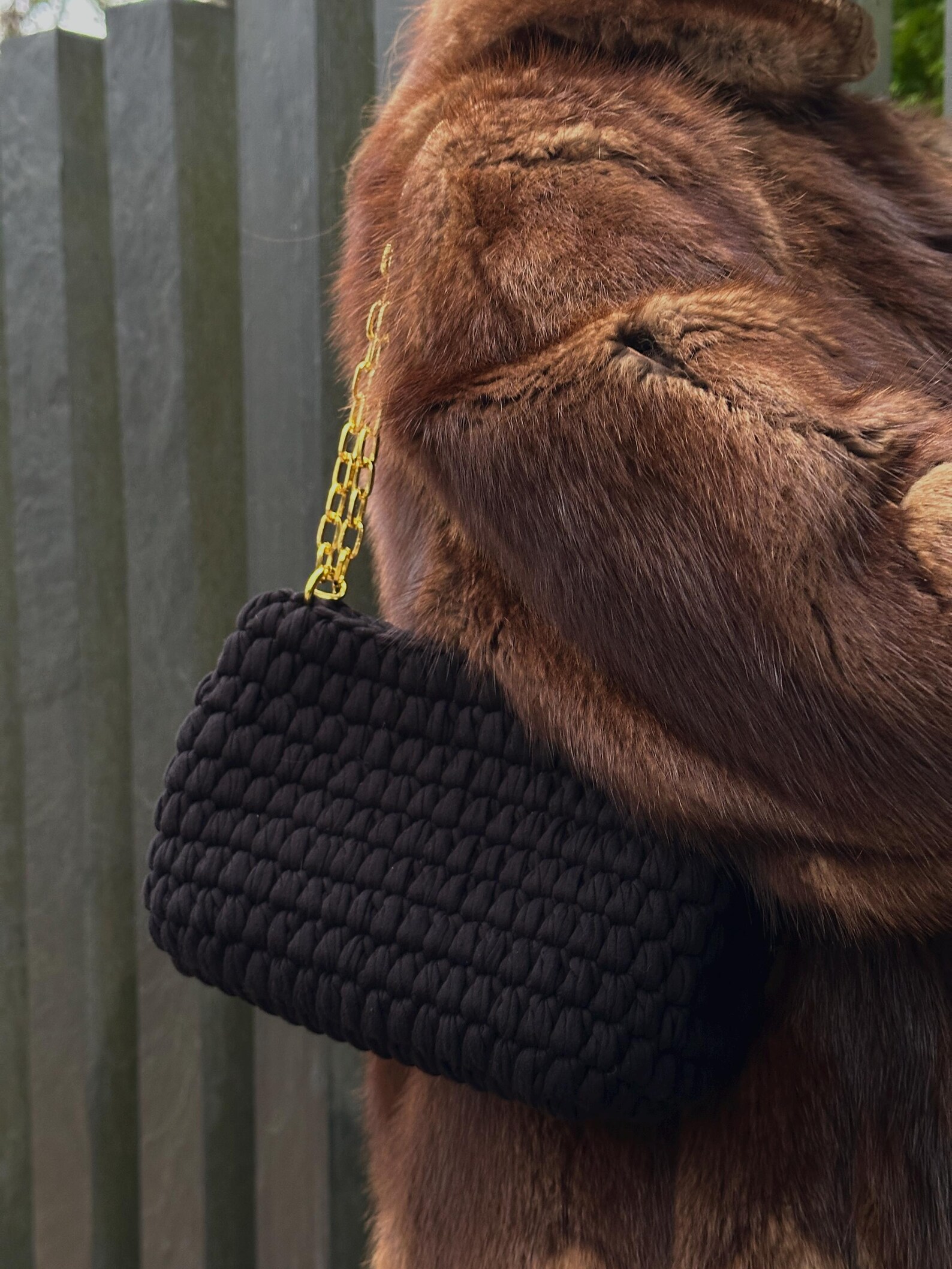 Black BUBBLE Bag Gold Color Hardware Handmade Crochet Shoulder Bag ...