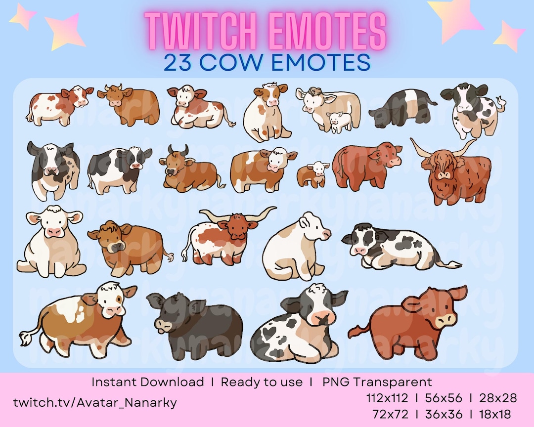 Adorable 23 Cow Emote Set - Cute Farm Animal Emoticons | Kawaii Cow ...