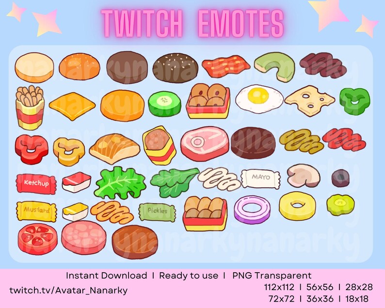 Make Your Own Burger Set - Customizable Fast Food Emotes for Twitch ...