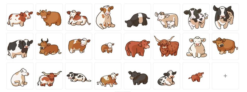 Adorable 23 Cow Emote Set Cute Farm Animal Emoticons Kawaii Cow ...