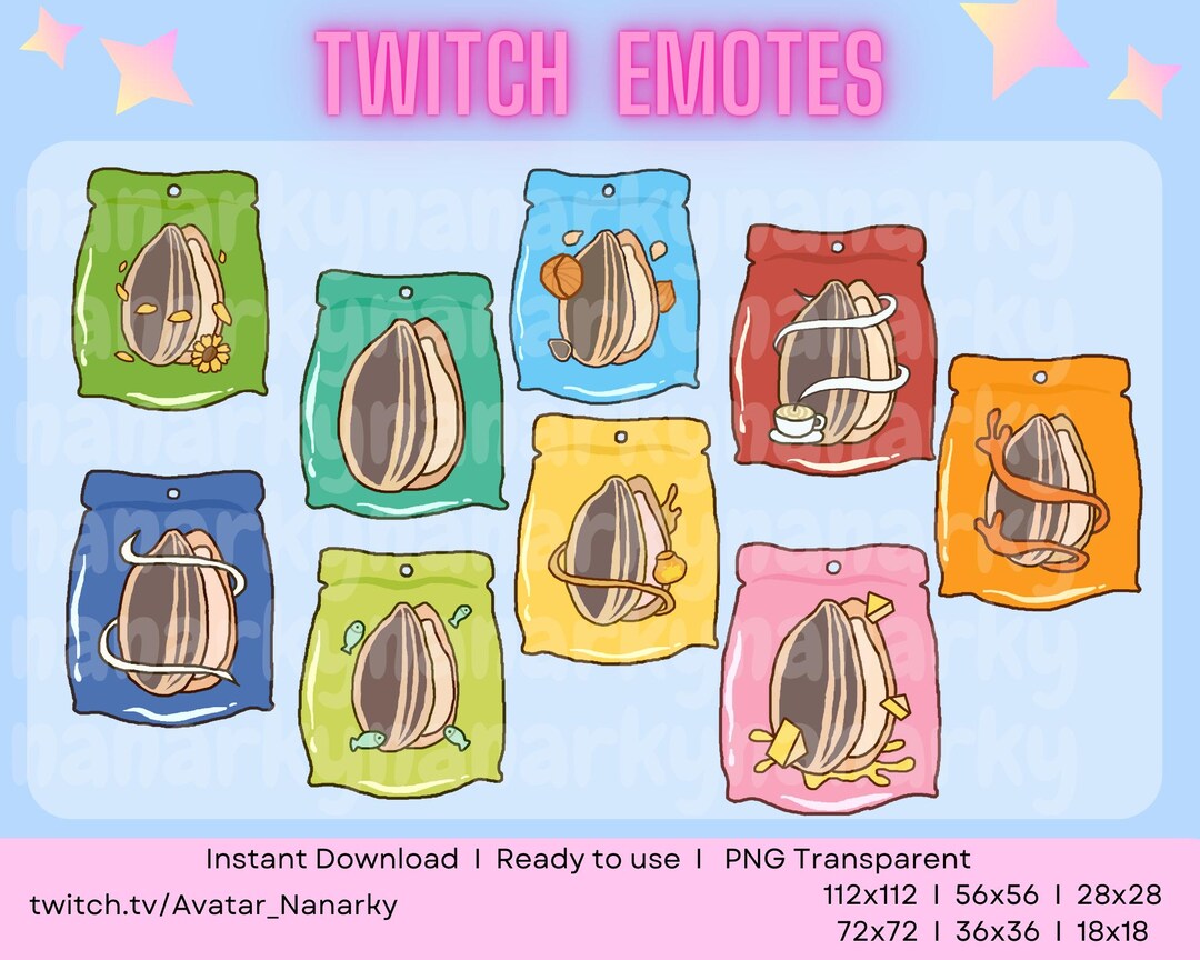 Colorful Cute Sunflower Seed Emote – Kawaii Snack Emote Art for Discord ...