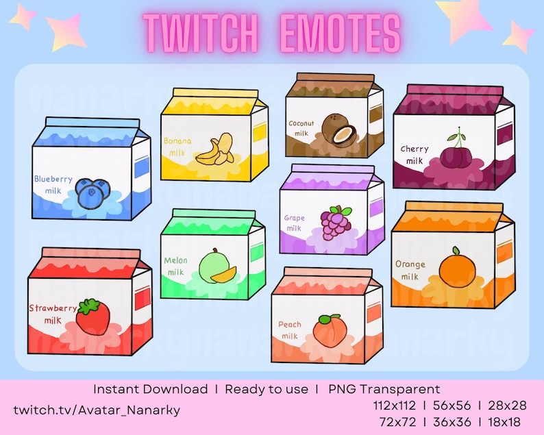 Adorable Fruit Milk Carton Emote Kawaii Milk Box Illustration for ...