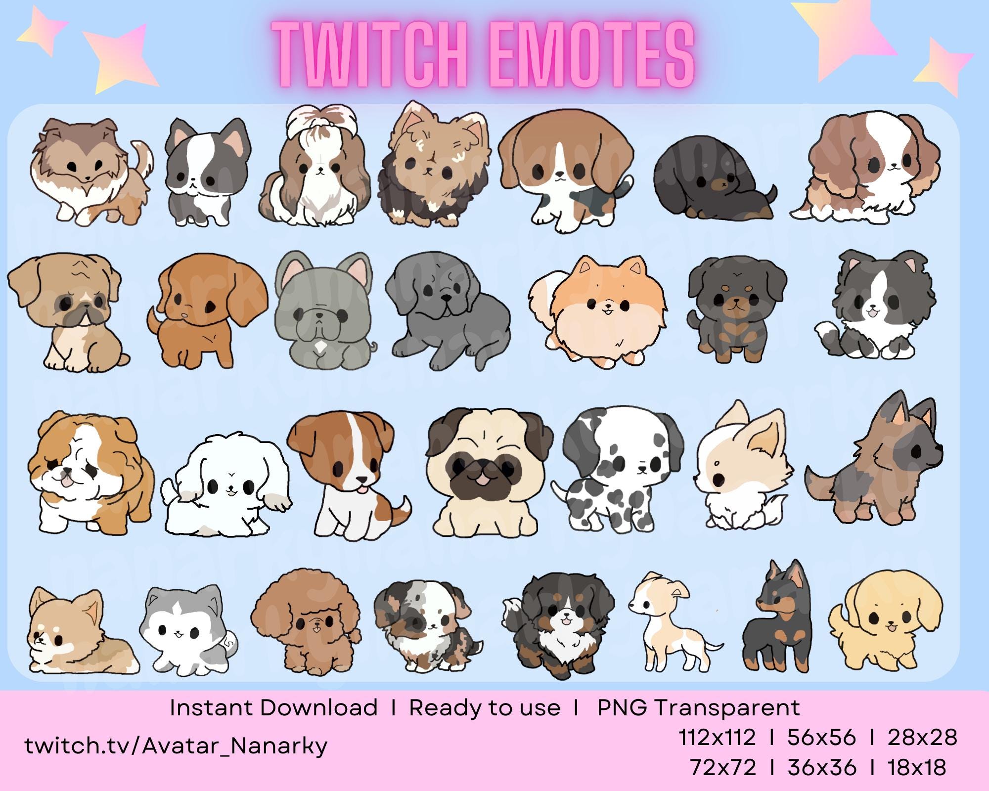 Set of 29 Dog Breed Emotes - Cute Digital Dog Emoticons for Streaming ...