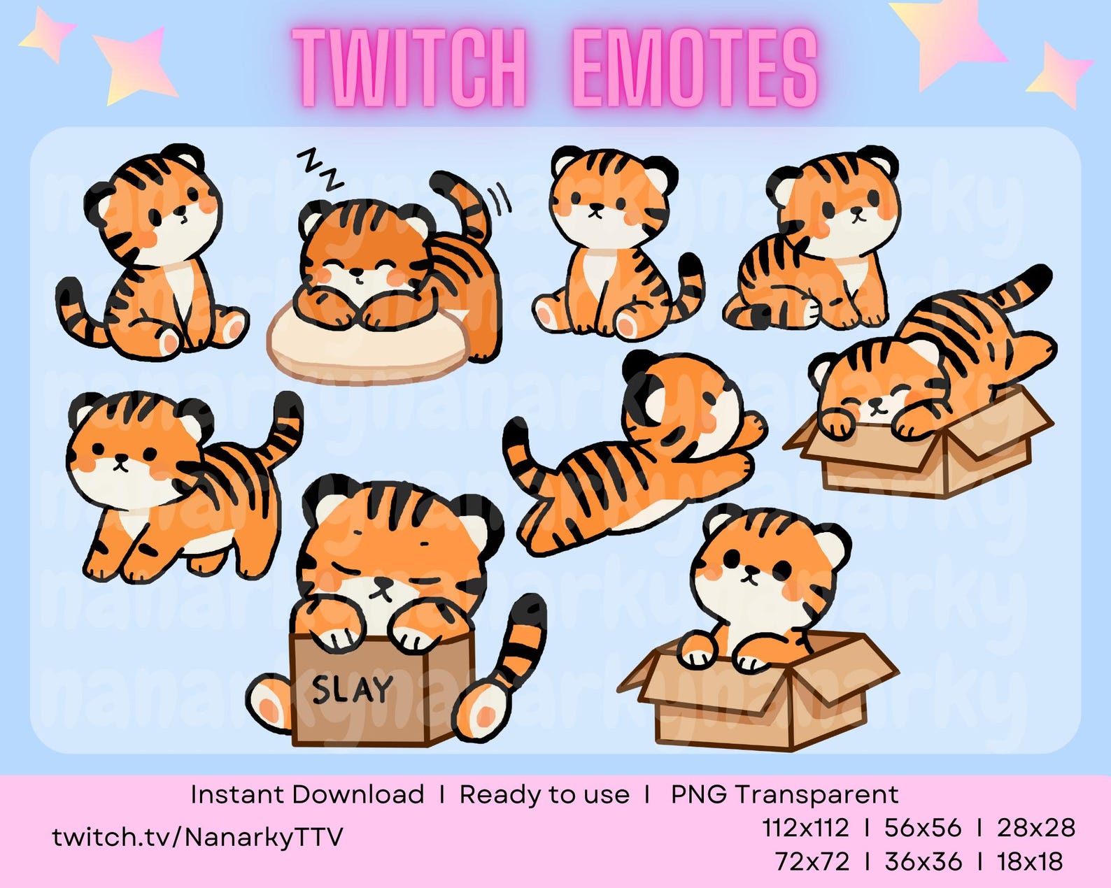 Kawaii Tiger 9 Emote Pack | Cute Digital Download | Adorable Tiger ...