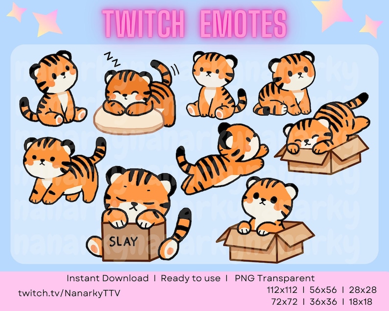Kawaii Tiger 9 Emote Pack | Cute Digital Download | Adorable Tiger ...