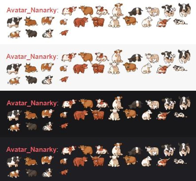 Adorable 23 Cow Emote Set - Cute Farm Animal Emoticons | Kawaii Cow ...