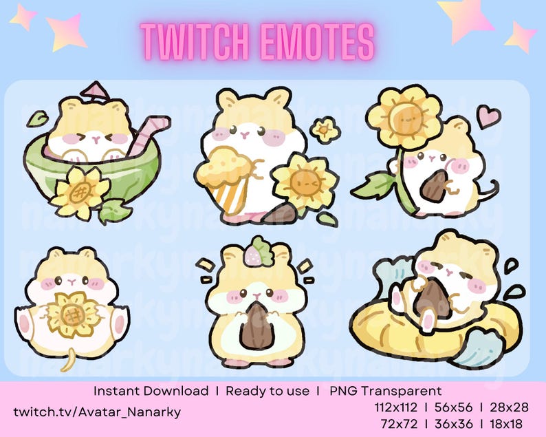 Kawaii Hamster Emote Pack: Sunflower Theme (instant Download) - Etsy