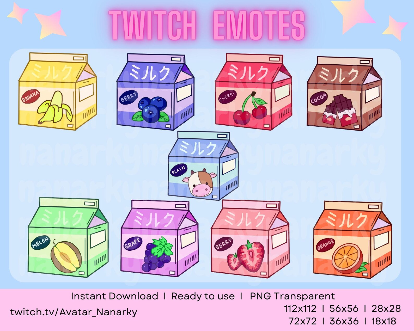 Kawaii Fruit Milk Carton Emote for Twitch, Tiktok, Youtube & Discord ...