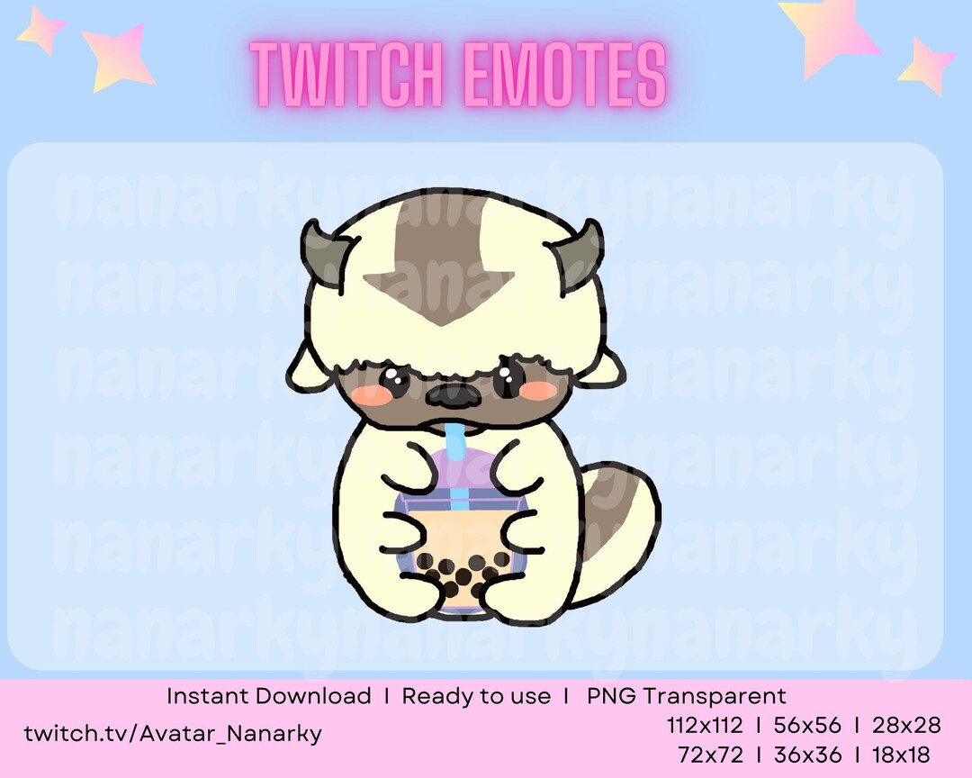 Kawaii Appa Drinking Boba Emote Avatar Themed Kawaii Art Instant ...